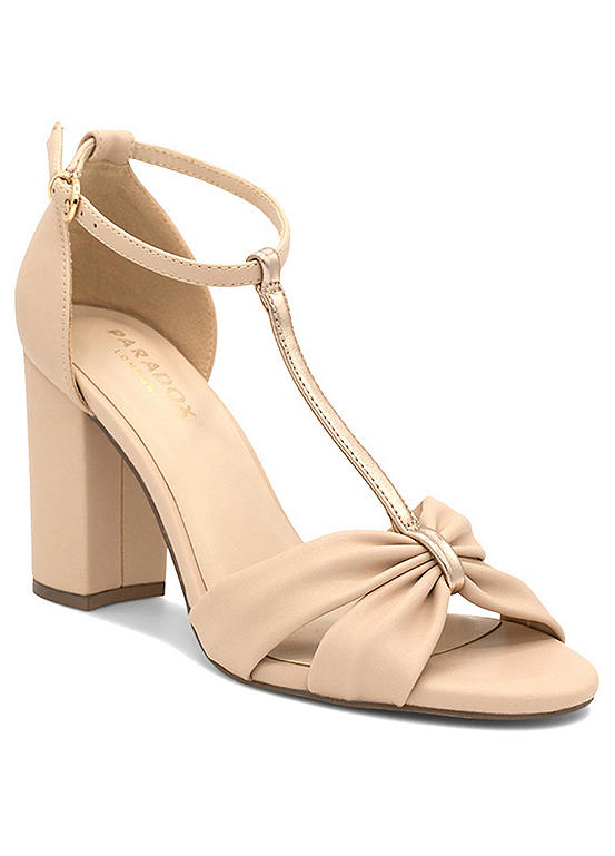 Paradox London Nude ’Indiana’ High Block Heel T-bar Sandals | Freemans