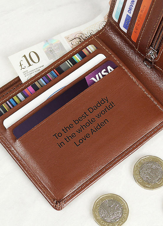 Personalised Free Text Tan Leather Wallet | Freemans