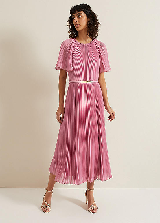 Phase Eight Kathleen Pleated Plain Midi Dress | Freemans