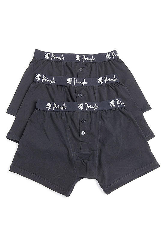 Pringle Pack of 3 Mens William Cotton Button Fly Boxers - Black | Freemans