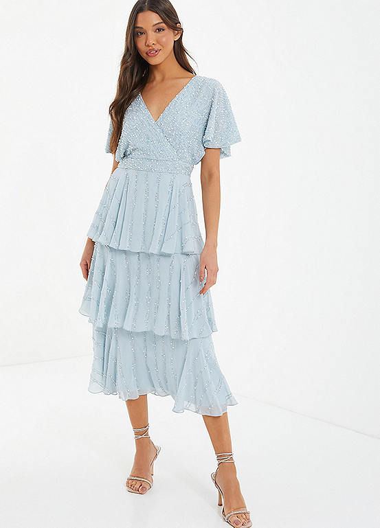Quiz Light Blue Tiered Midaxi Dress | Freemans
