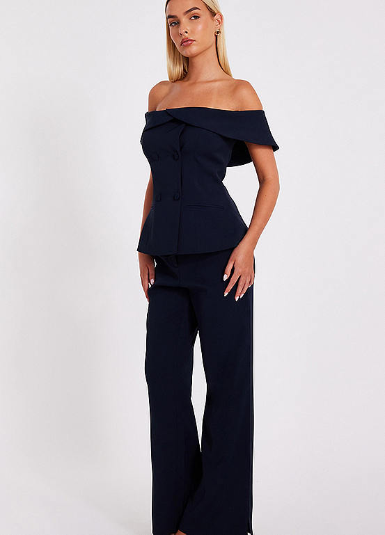 Quiz Navy Woven Tailored Trousers | Freemans
