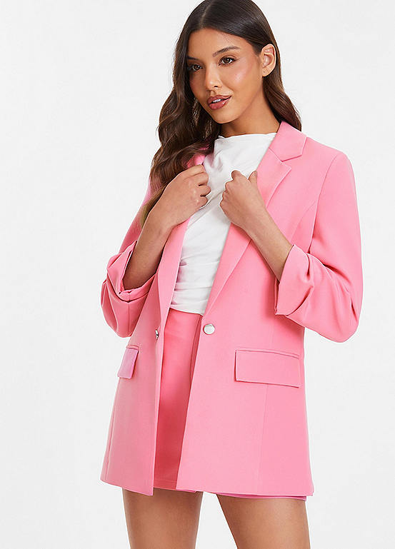 Quiz Pink Ruched Sleeve Blazer | Freemans