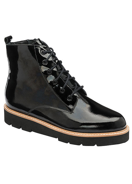 Ravel Maya Black Ladies Patent Leather Ankle Boots | Freemans