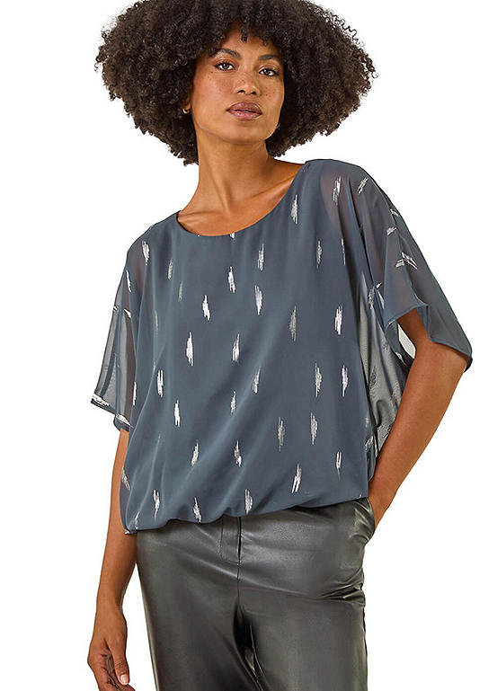 Roman Foil Print Bubble Hem Top | Freemans