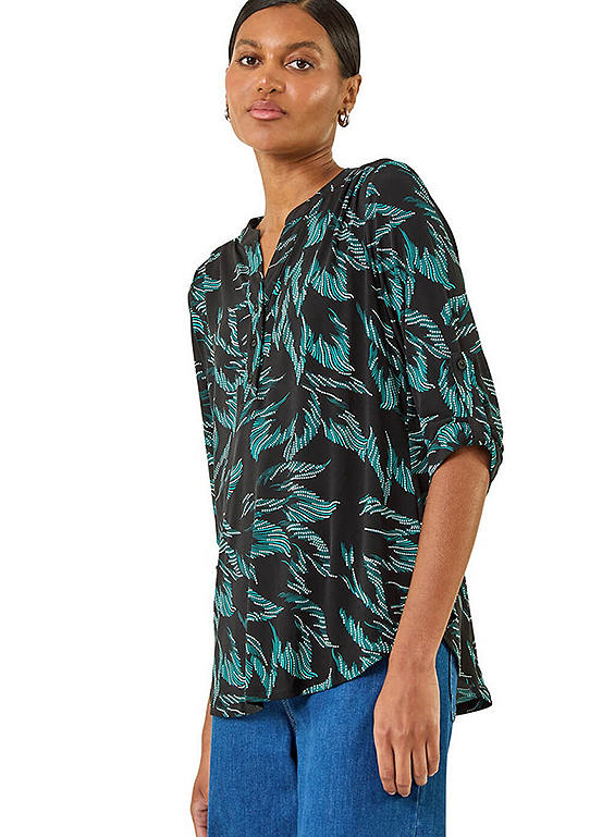 Roman Leaf Puff Print Stretch Top | Freemans
