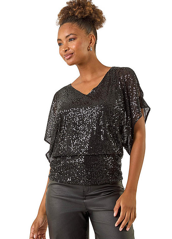 Roman Sequin Mesh Bow Back Top | Freemans
