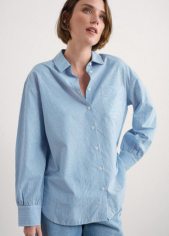 Seasalt Cornwall Blue Sea Path Oversized Poplin Shirt | Freemans