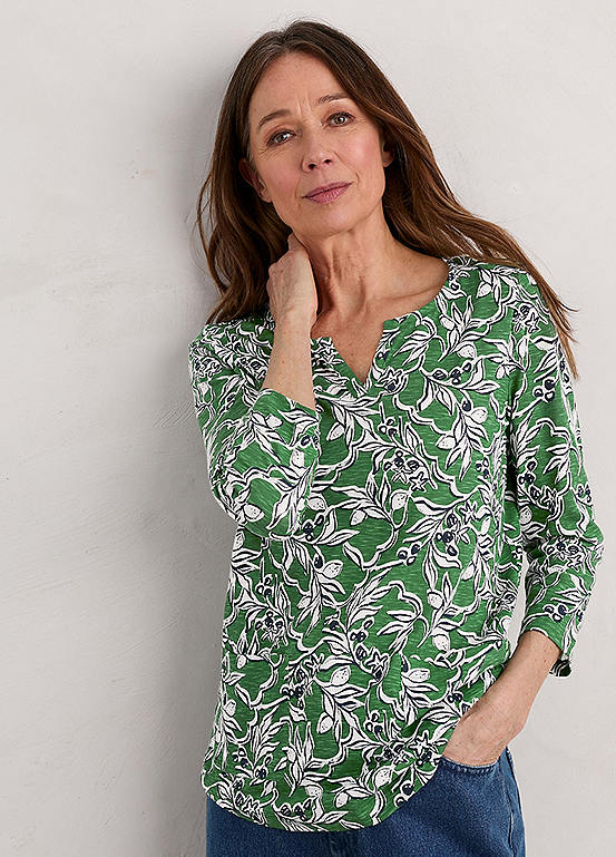 Seasalt Cornwall Green Gypsophilia Notch Neck Top | Freemans