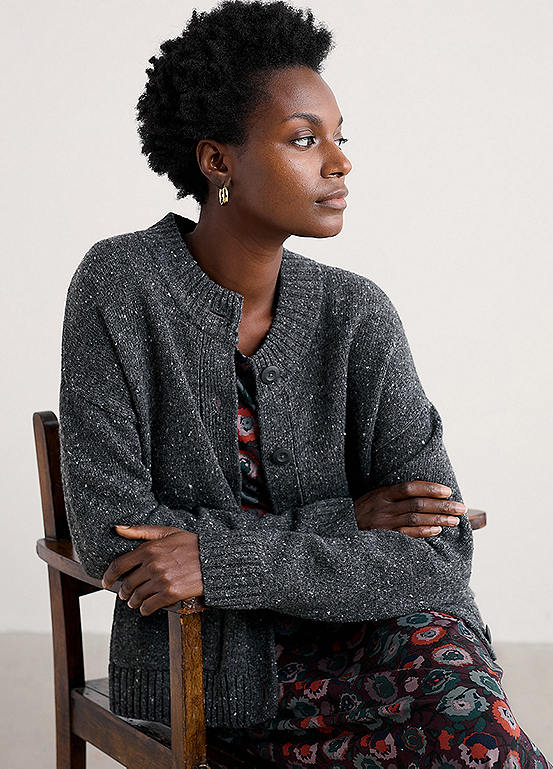 Seasalt Cornwall Grey Harbour Sands Chunky Crew Neck Cardigan | Freemans