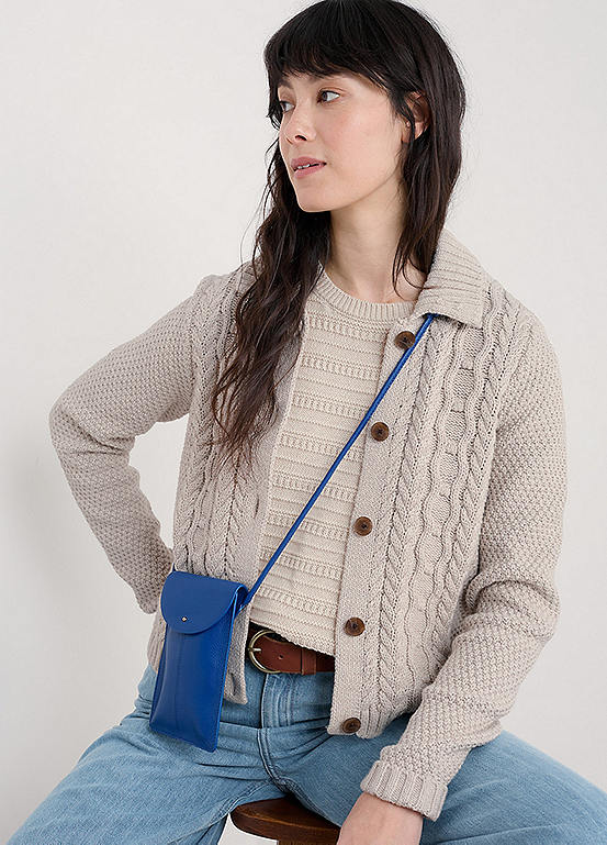 Seasalt Cornwall Natural Forest Ridge Cable Knit Collared Cardigan ...