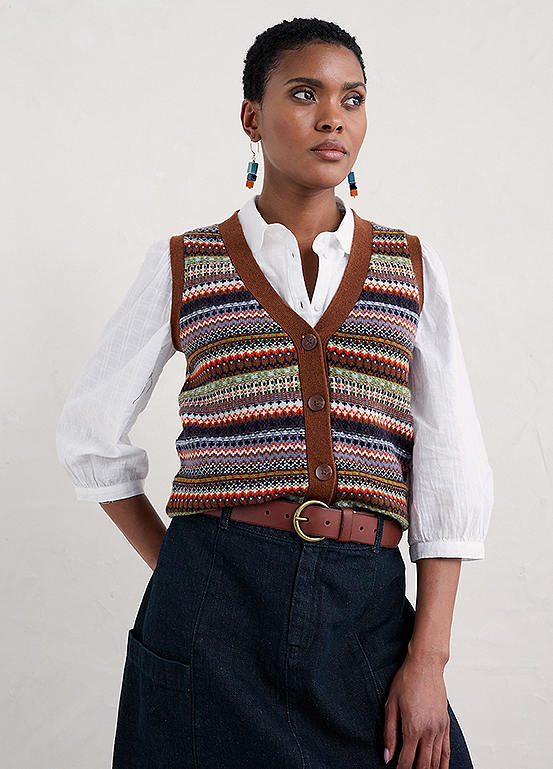 Seasalt Cornwall Purple Percella Cove Fair Isle Waistcoat Vest | Freemans