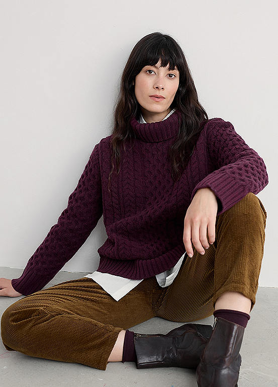 Seasalt Cornwall Purple Pine Forest Cable Knit Merino Jumper | Freemans