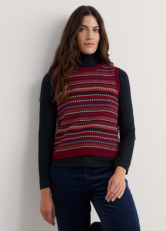 Seasalt Cornwall Red Percella Cove Fair Isle Knitted Vest | Freemans