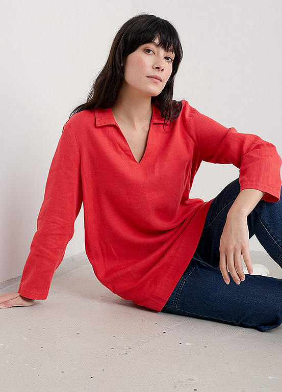 Seasalt Cornwall Red Shallow Layers Linen Tunic | Freemans