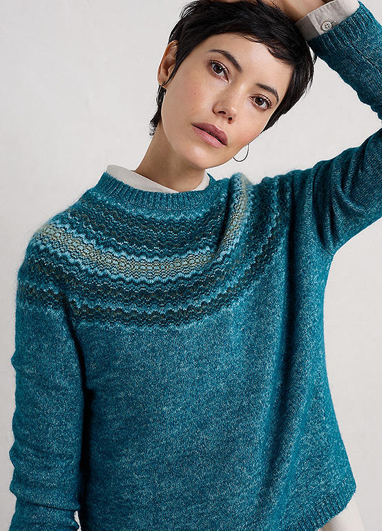 Seasalt Cornwall Teal Spruce Frost Mohair-Blend Fair Isle Jumper | Freemans