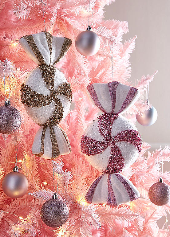 Set of 2 Assorted Candy Stripe Hanging Sweets | Freemans