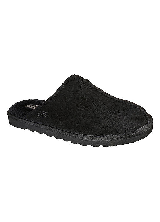 Skechers Mens Renten Open Back Slide with Faux Fur Lining Slippers ...