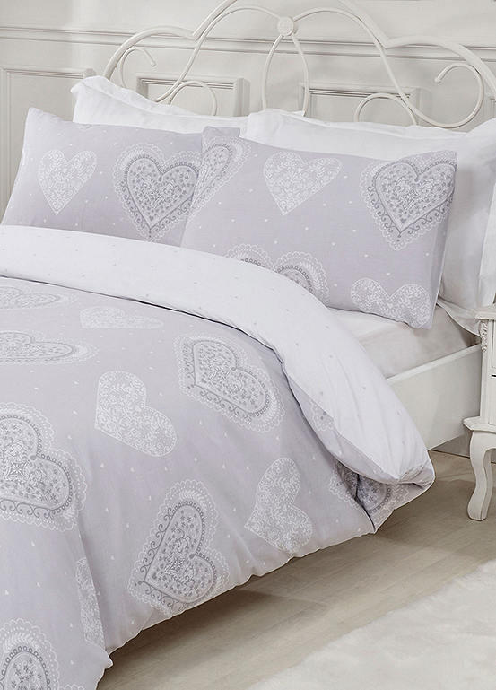 Sleepdown Decorative Hearts Duvet Cover Set - Grey | Freemans