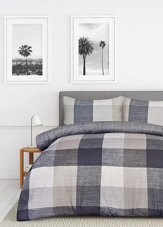 Sleepdown Grey Block Check Duvet Cover Set | Freemans