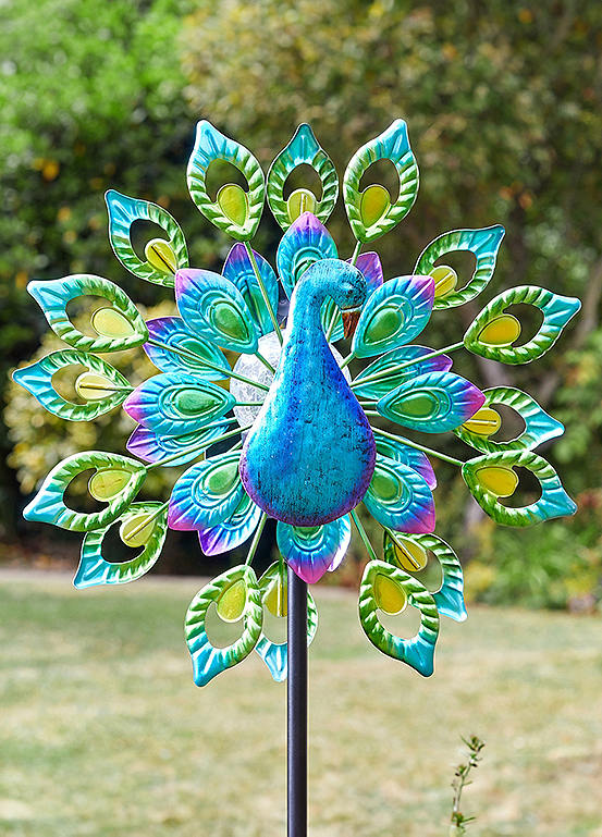 Smart Garden Solar Powered Hand Painted Peacock Wind Spinner | Freemans