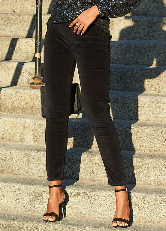 Sosandar Black Velvet Skinny Jeans | Freemans