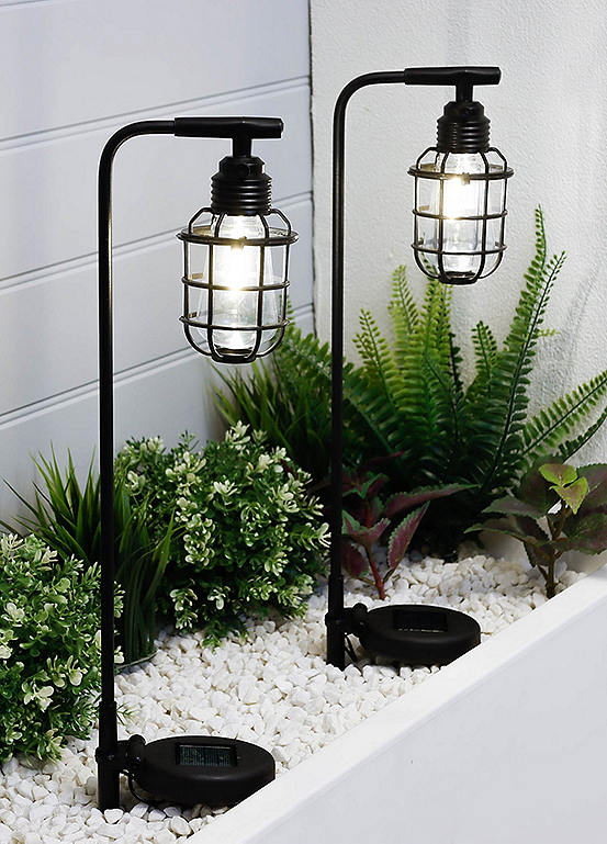 Streetwize Pack of 2 Caged Lantern Solar Stake Lights | Freemans