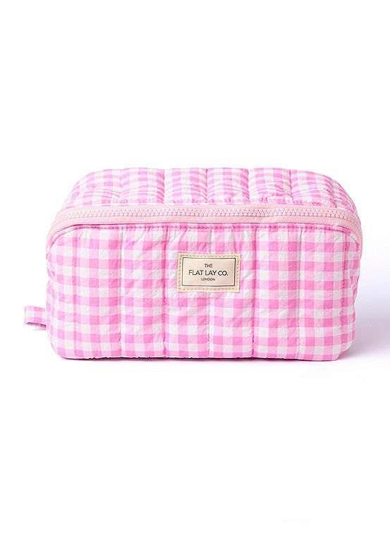 The Flat Lay Co Pink Gingham Marshmallow Flat Lay Makeup Box Bag | Freemans