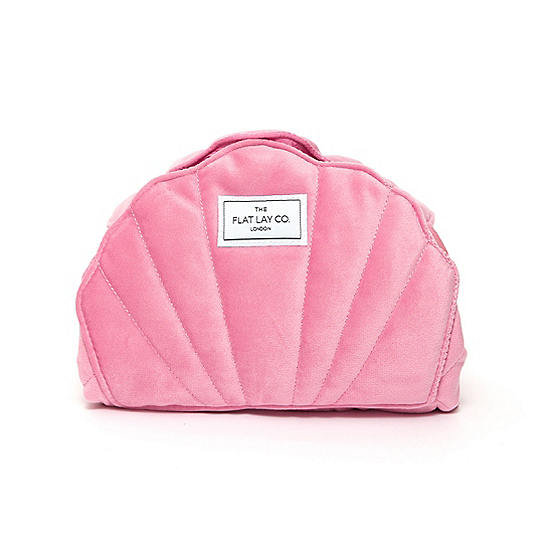 The Flat Lay Co. Pink Velvet Shell Open Flat Makeup Bag | Freemans