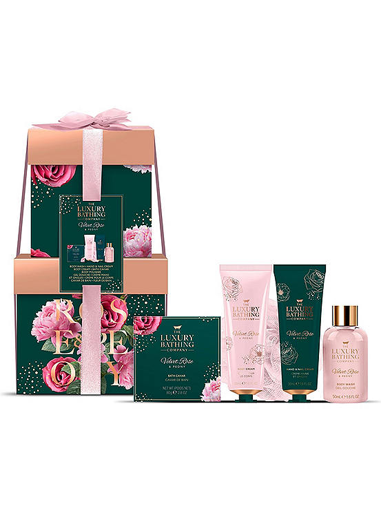 The Luxury Bathing Company Velvet Rose & Peony Stacked Box Gift Set ...