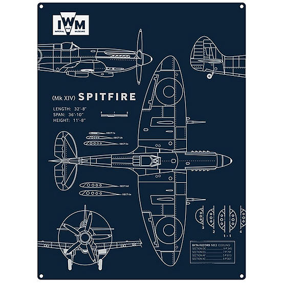 The Original Metal Sign Company Spitfire Technical Image Drawing - World War Two Metal Sign for ...