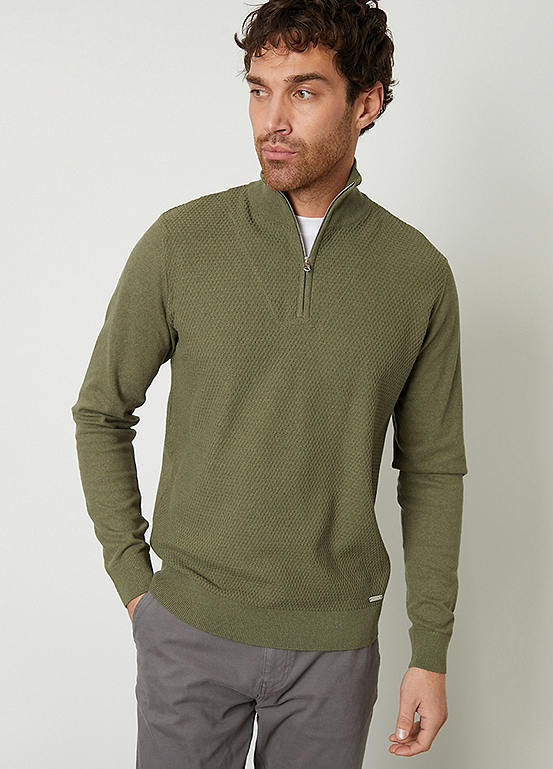 Threadbare Basket Stitch Mock T-Shirt Quarter Zip Jumper | Freemans