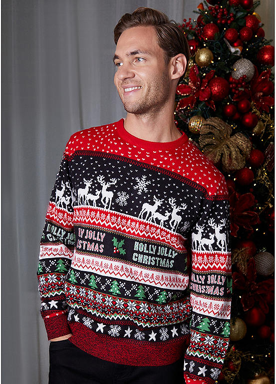 Threadbare Black Christmas Fairisle Knitted Jumper | Freemans