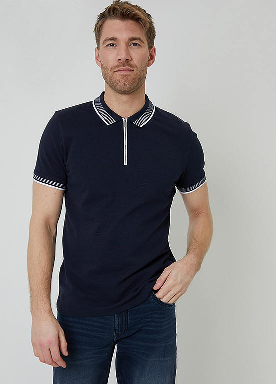 Threadbare Honeycomb Textured Quarter Zip Polo Shirt | Freemans