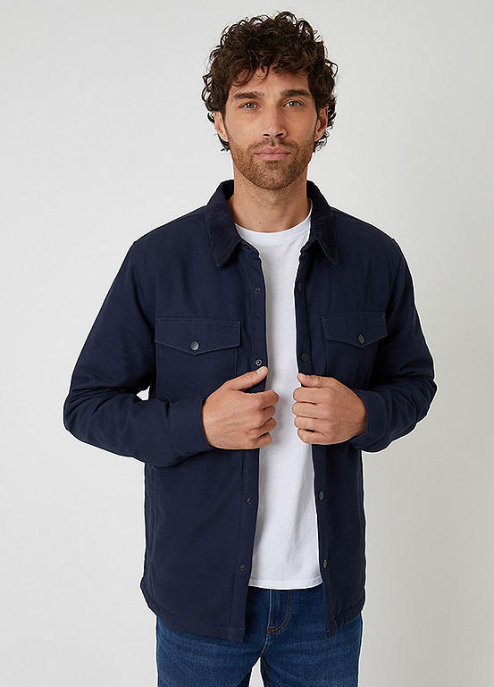 Threadbare Navy Borg Lined Canvas Shacket | Freemans