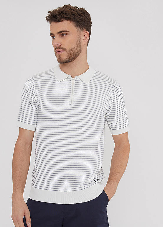 Threadbare Textured Stripe Quarter Zip Knitted Polo Shirt | Freemans