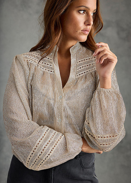 Together Gold Metallic Ladder Stitch Blouse | Freemans