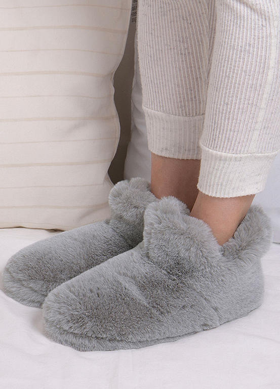 Totes Ladies Faux Fur Grey Boot Slippers | Freemans