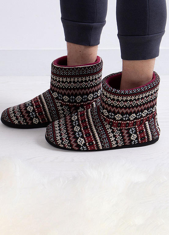 Totes Mens Fair Isle Red Boot Slippers | Freemans