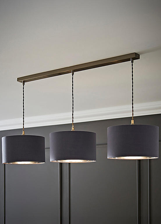 ValueLights Shaw Brushed Chrome 3 Drop Ceiling Light Bar With Grey ...