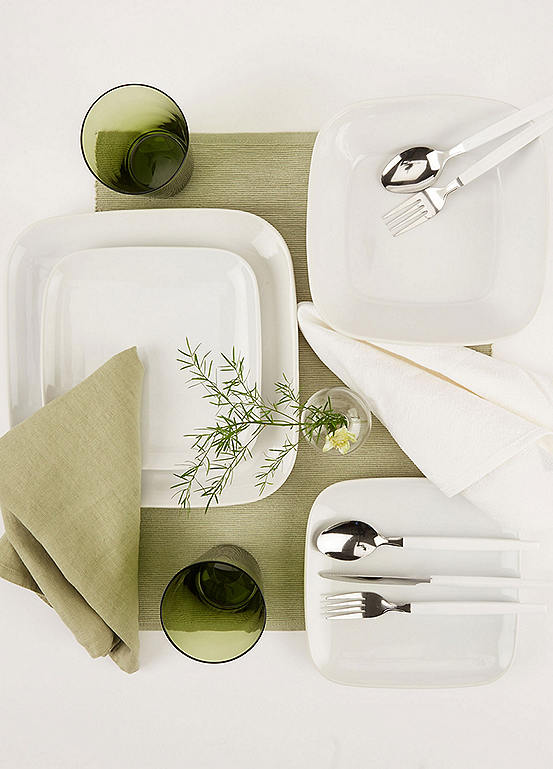 Waterside 12 Piece White Darby Square Dinner Set | Freemans