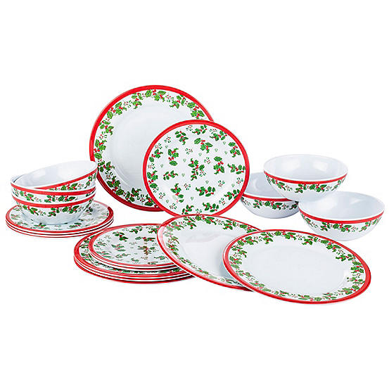 Waterside 18 Piece Melamine Holly Dinner Set | Freemans