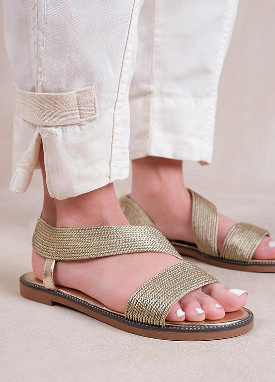 Where’s That From Studio Gold Threaded Strap Flat Sandals | Freemans