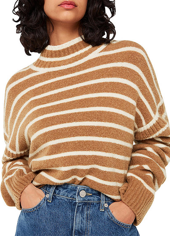 Whistles Stripe Rib Detail Funnel Knit Jumper | Freemans