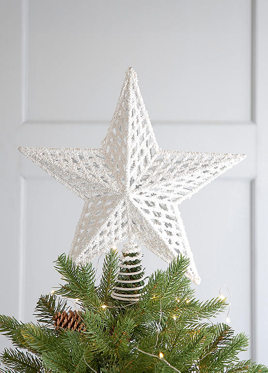 White Glitter Star Tree Topper | Freemans