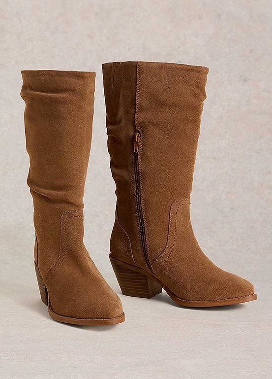 White Stuff Tan Azalea Suede Mid Slouch Boots | Freemans