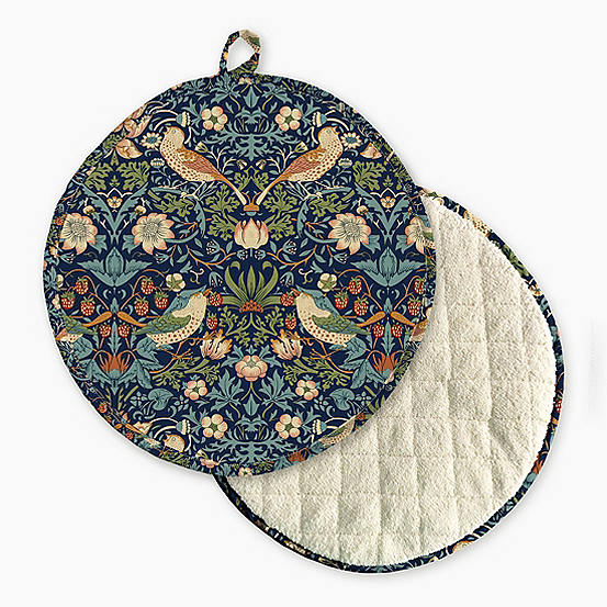 William Morris Navy Strawberry Thief Range Cooker Pad | Freemans