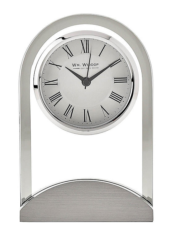 William Widdop Glass Panel Aluminium Base Mantel Clock | Freemans