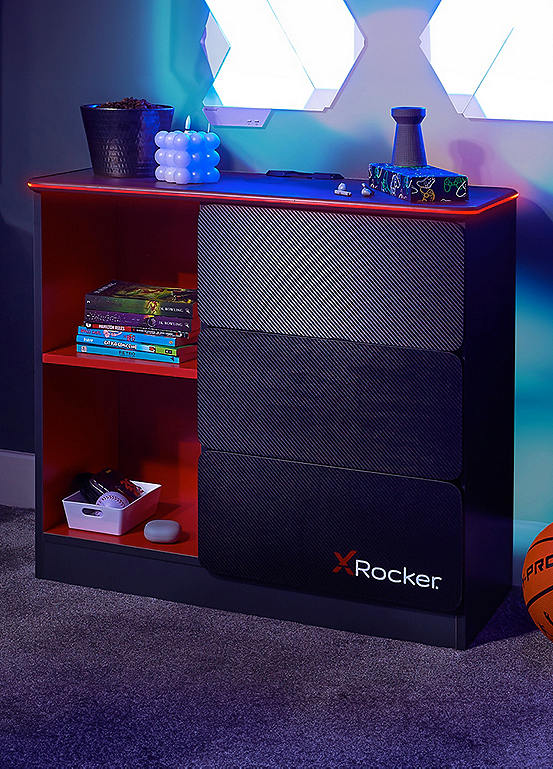 X Rocker CARBON-TEK Chest of 3 Drawers with LED Lights - Grey/Red ...