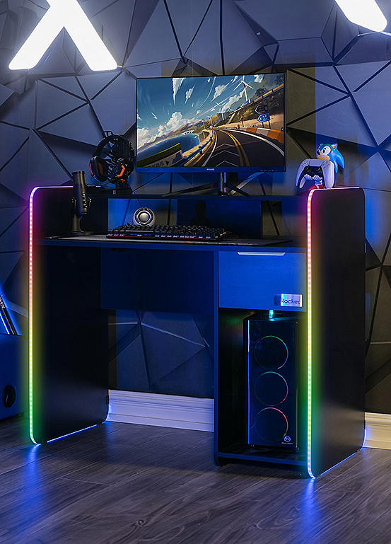 X Rocker Electra Gaming Desk With Wireless Charging and APP Controlled ...